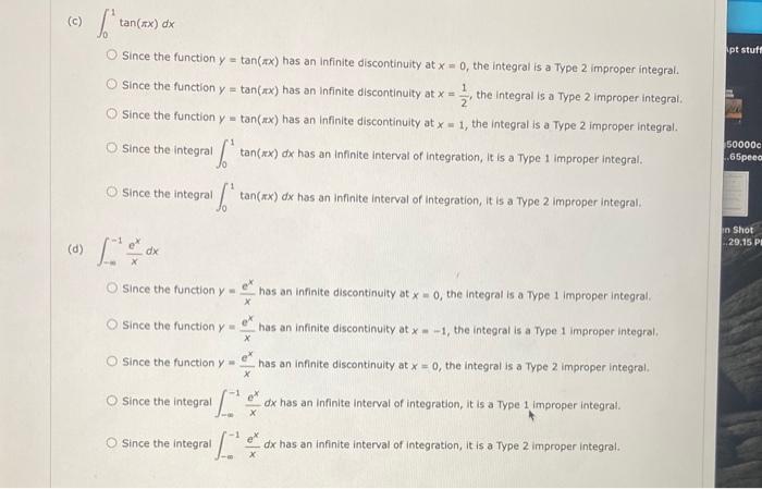 Solved Explain why each of the following integrals is | Chegg.com