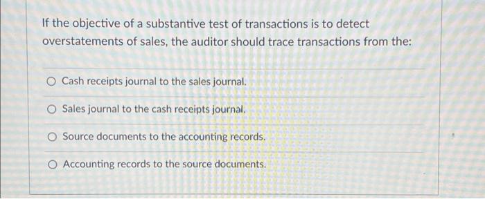 Solved If the objective of a substantive test of | Chegg.com