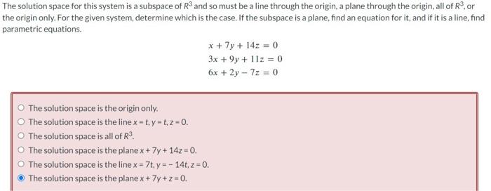 Solved The solution space for this system is a subspace of | Chegg.com