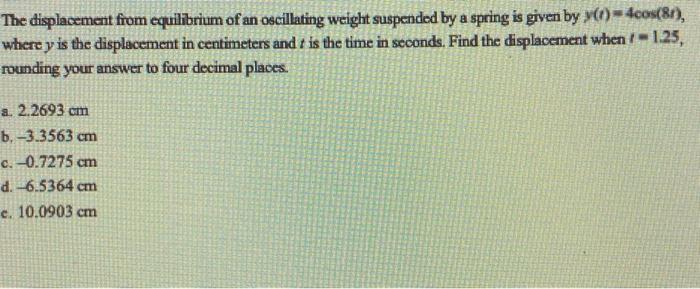 Solved The displacement from equilibrium of an oscillating | Chegg.com