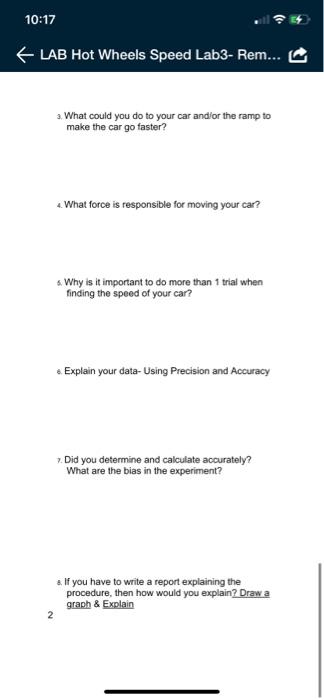 Solved 10:17 LAB Hot Wheels Speed Lab3- Rem... Speed | Chegg.com