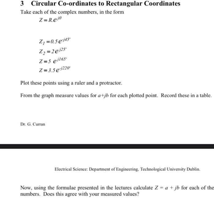Solved 3 Circular Co-ordinates to Rectangular Coordinates | Chegg.com