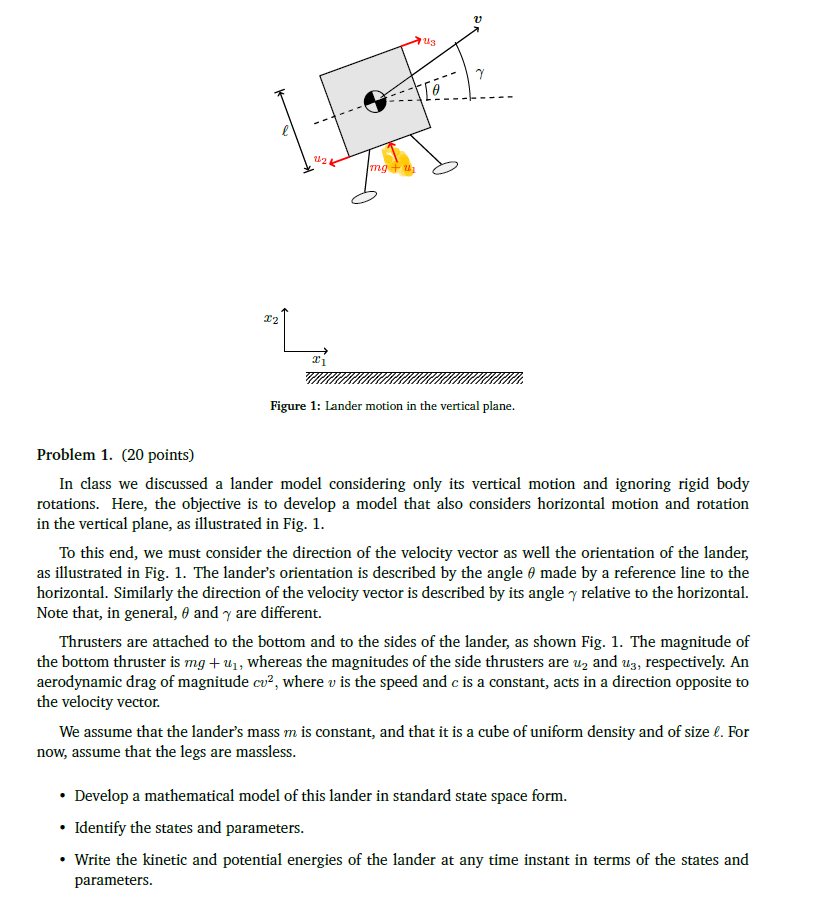 Figure 1: Lander motion in the vertical plane. | Chegg.com