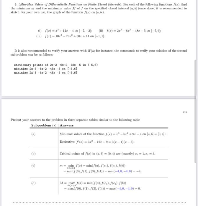 Solved 3. (Min-Mar Values of Differentiable Functions on | Chegg.com