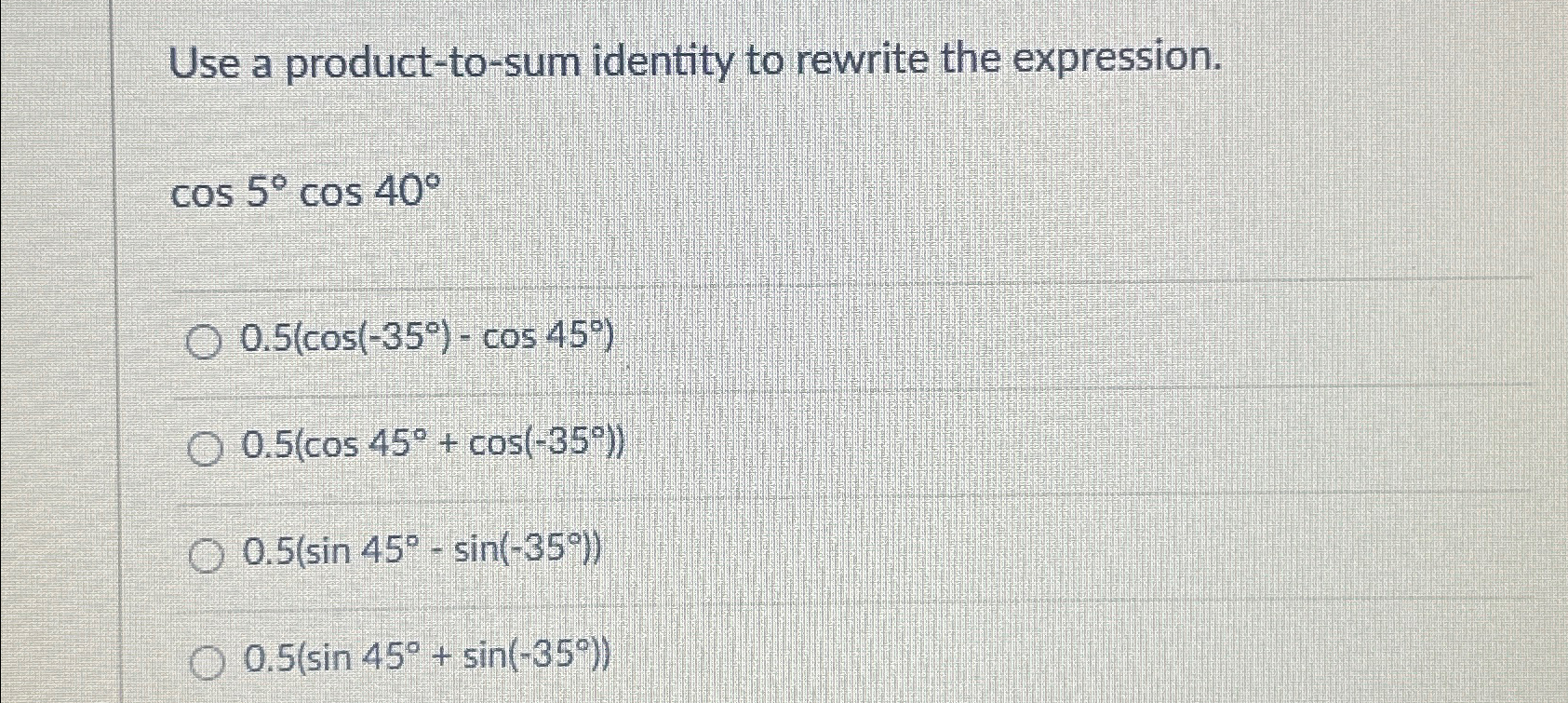 Solved Use a product-to-sum identity to rewrite the | Chegg.com