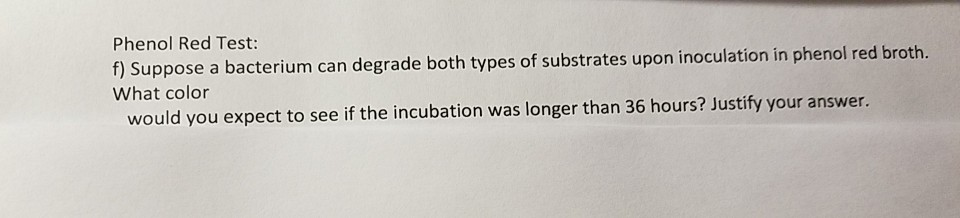 Solved Phenol Red Test: f) Suppose a bacterium can degrade | Chegg.com