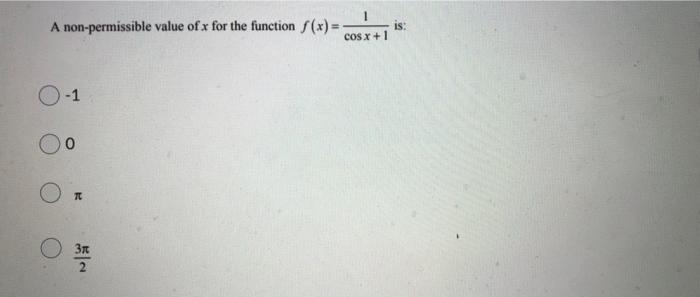 Solved is: A non-permissible value of x for the function (x) | Chegg.com