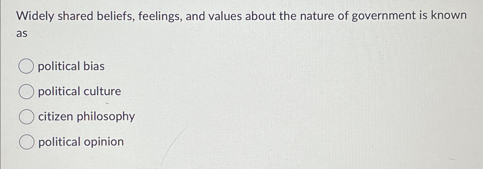 Solved Widely shared beliefs, feelings, and values about the | Chegg.com