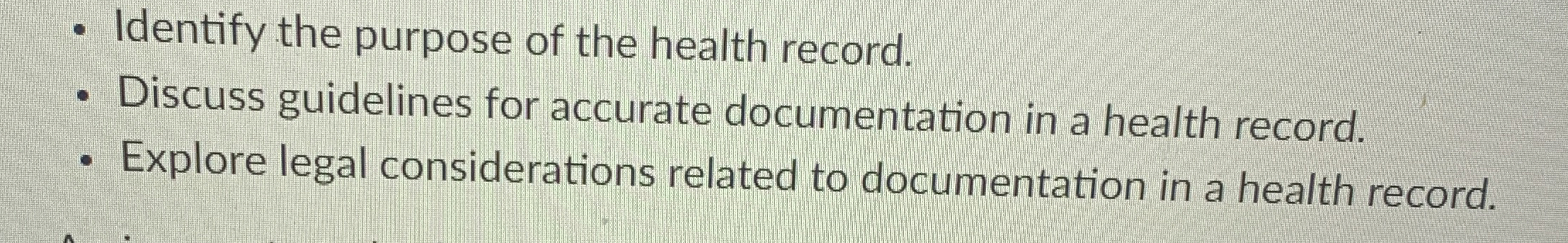 Solved Identify the purpose of the health record.Discuss | Chegg.com