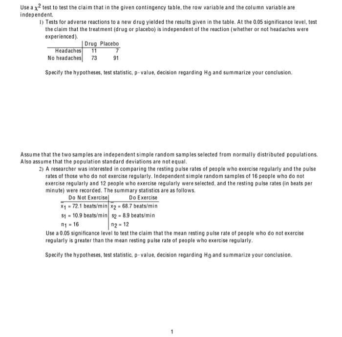 Solved Use a x2 test to test the claim that in the given | Chegg.com