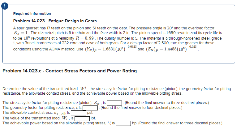 Solved Required InformationProblem 14.023 - ﻿Fatigue Design | Chegg.com
