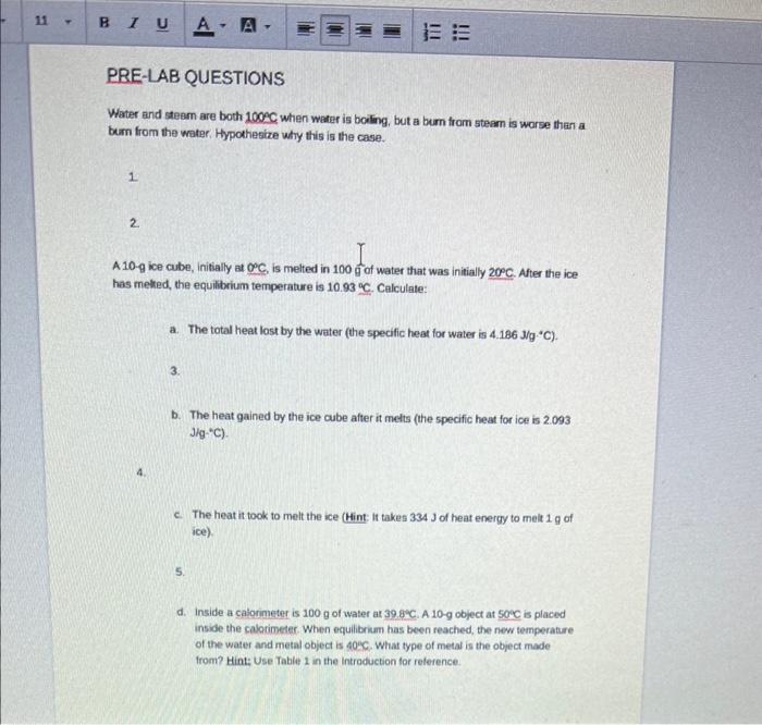 Solved EXPERIMENT 1: DETERMINATION OF SPECIFIC HEAT OF A | Chegg.com