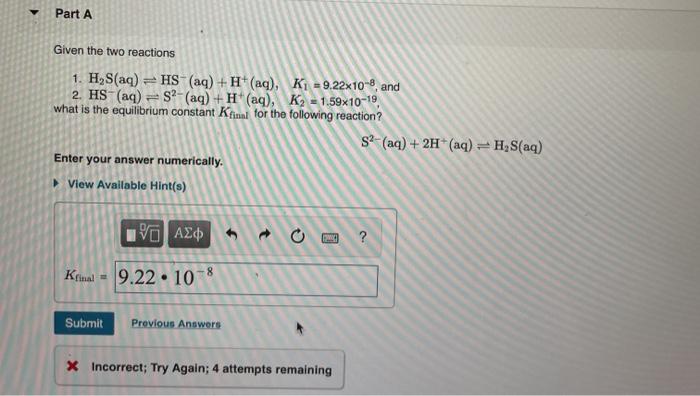 Solved Adding Equilibrium Reactions Learning Goal: To | Chegg.com