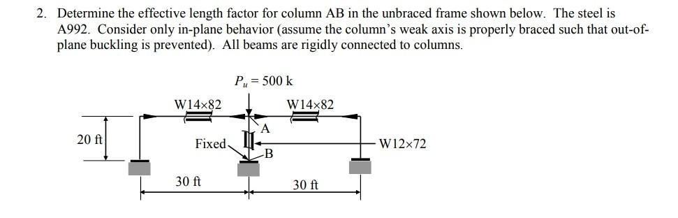 Solved 2. Determine the effective length factor for column | Chegg.com