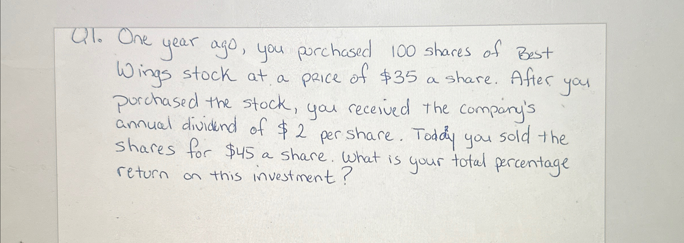 Solved Q1. ﻿One year ago, you purchased 100 ﻿shares of Best | Chegg.com