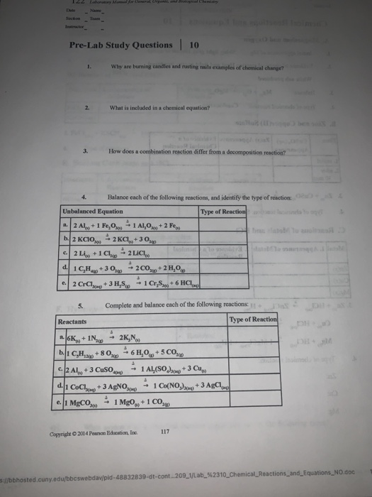 Pre Lab Study Questions 10 Chemical Reactions And Equations - Tessshebaylo Pre Lab Study Questions 10 Chemical Reactions And Equations - Tessshebaylo