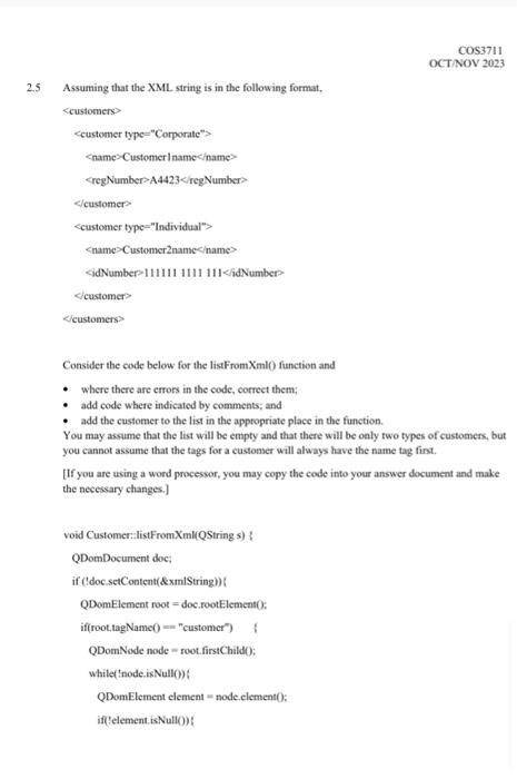 Solved cos3711 OCT/NOV 2023 Assuming that the XML string is | Chegg.com