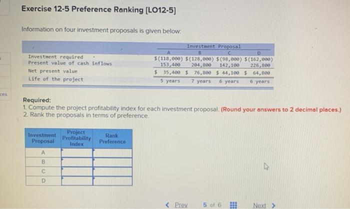 Solved Exercise 12-5 Preference Ranking (L012-5) Information | Chegg.com