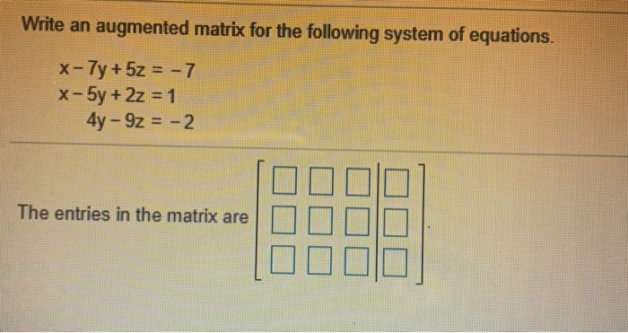 Solved Write an augmented matrix for the following system of | Chegg.com