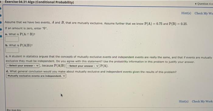 Solved Exercise 04.31 Algo (Conditional Probability) • | Chegg.com