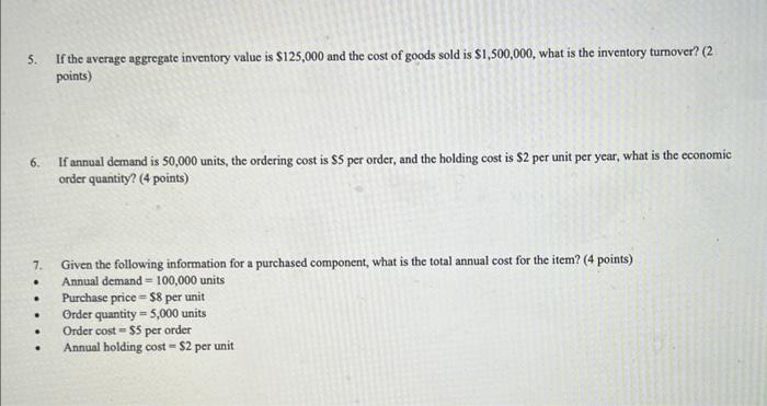 Solved 5. If the average aggregate inventory value is | Chegg.com