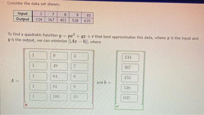 Solved Consider the data set shown: To find a quadratic | Chegg.com