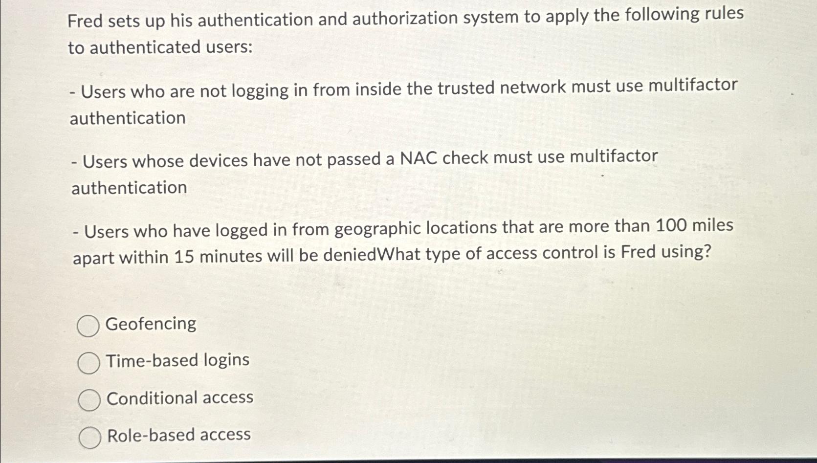 Solved Fred sets up his authentication and authorization | Chegg.com