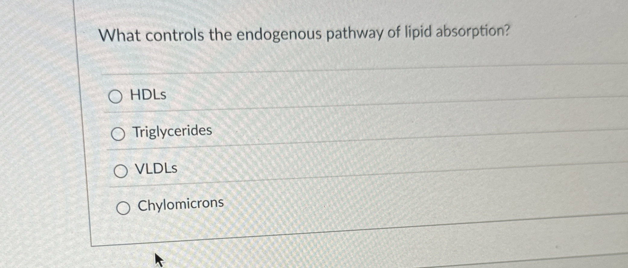Solved What controls the endogenous pathway of lipid | Chegg.com