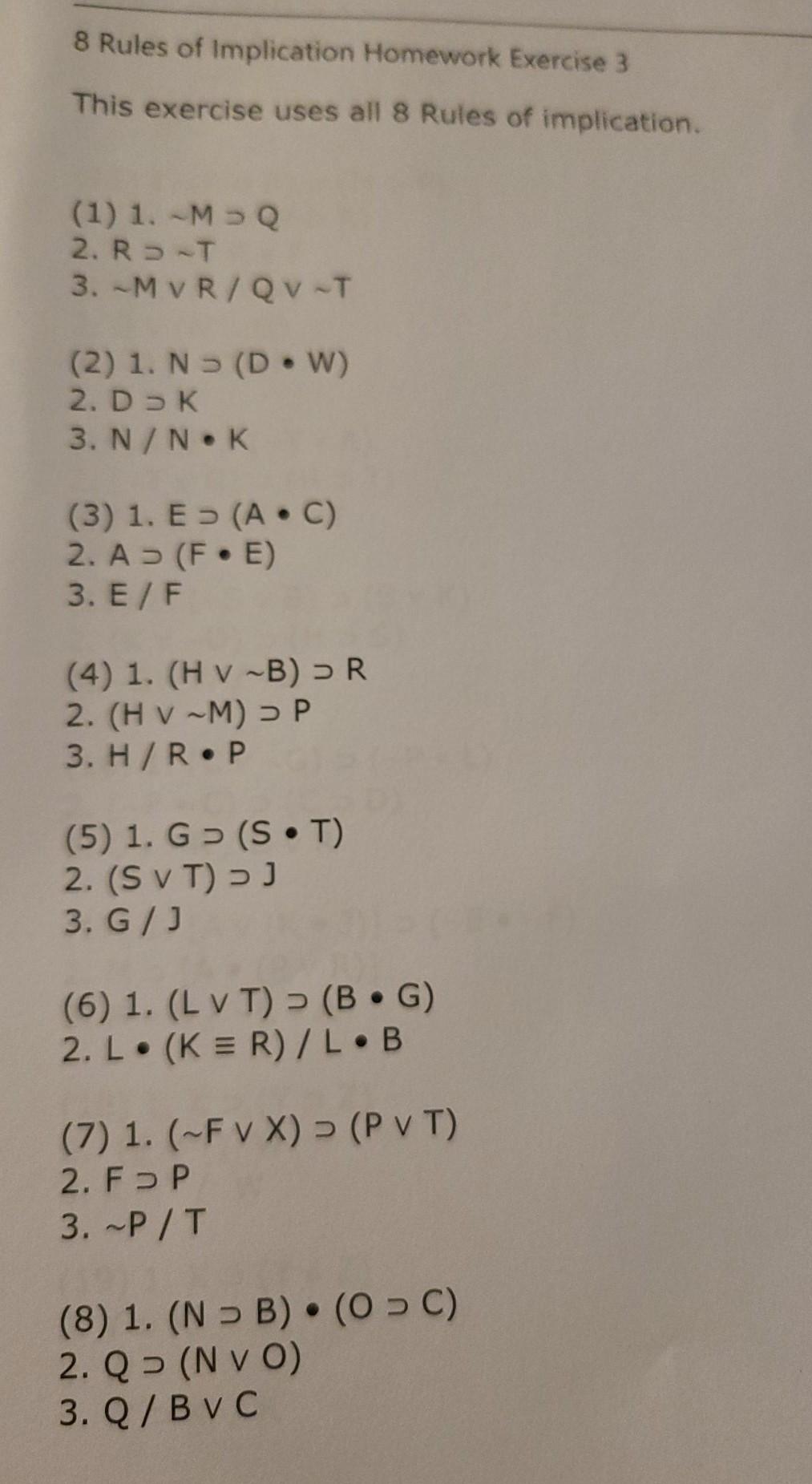 Solved 8 Rules of Implication Homework Exercise 3 This | Chegg.com