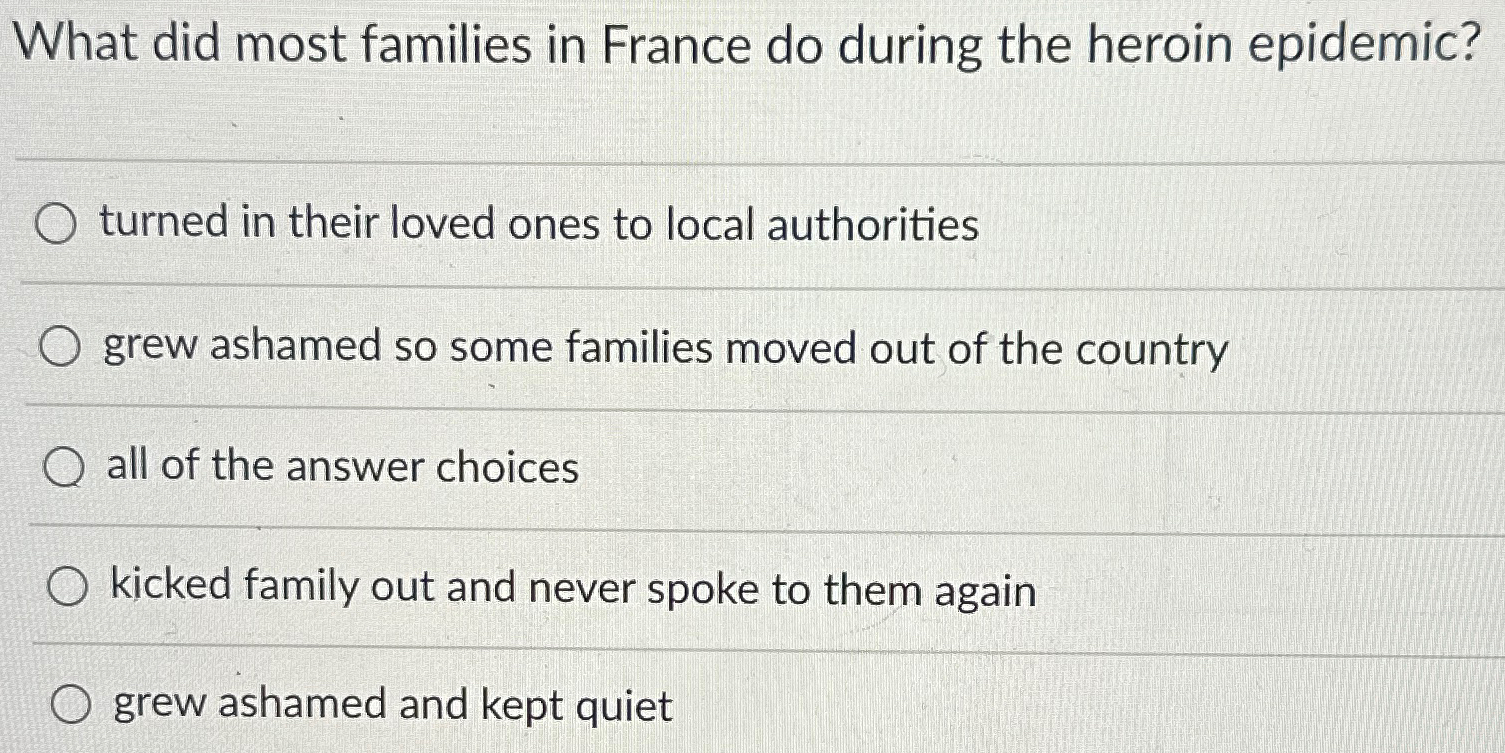Solved What did most families in France do during the heroin | Chegg.com