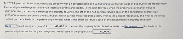 Solved In 2022 Ryce contributes nondepreciable property with | Chegg.com