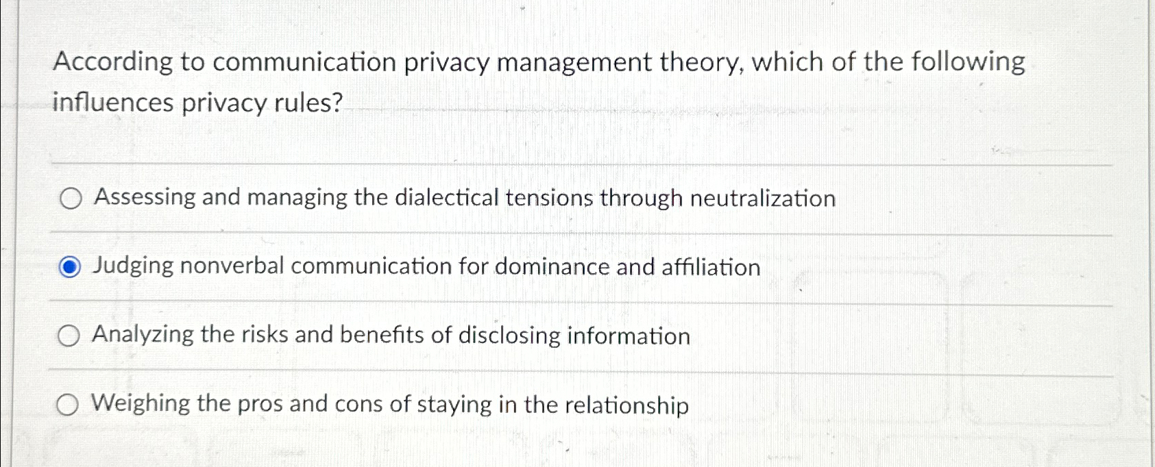 Solved According to communication privacy management theory, | Chegg.com