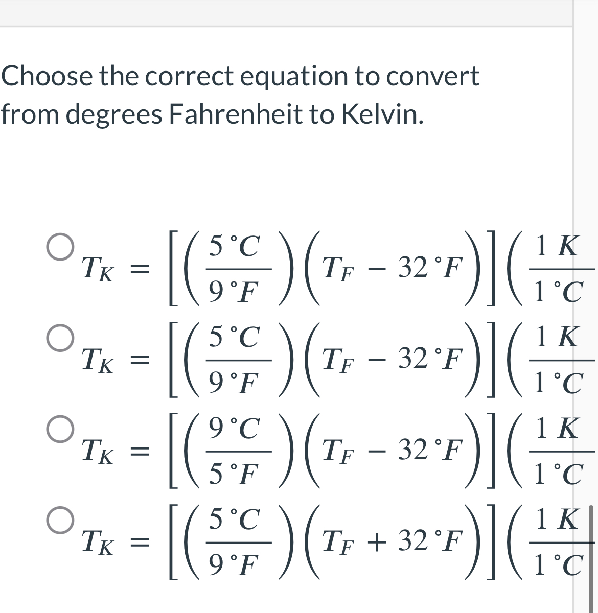 Solved Choose the correct equation to convert from degrees | Chegg.com