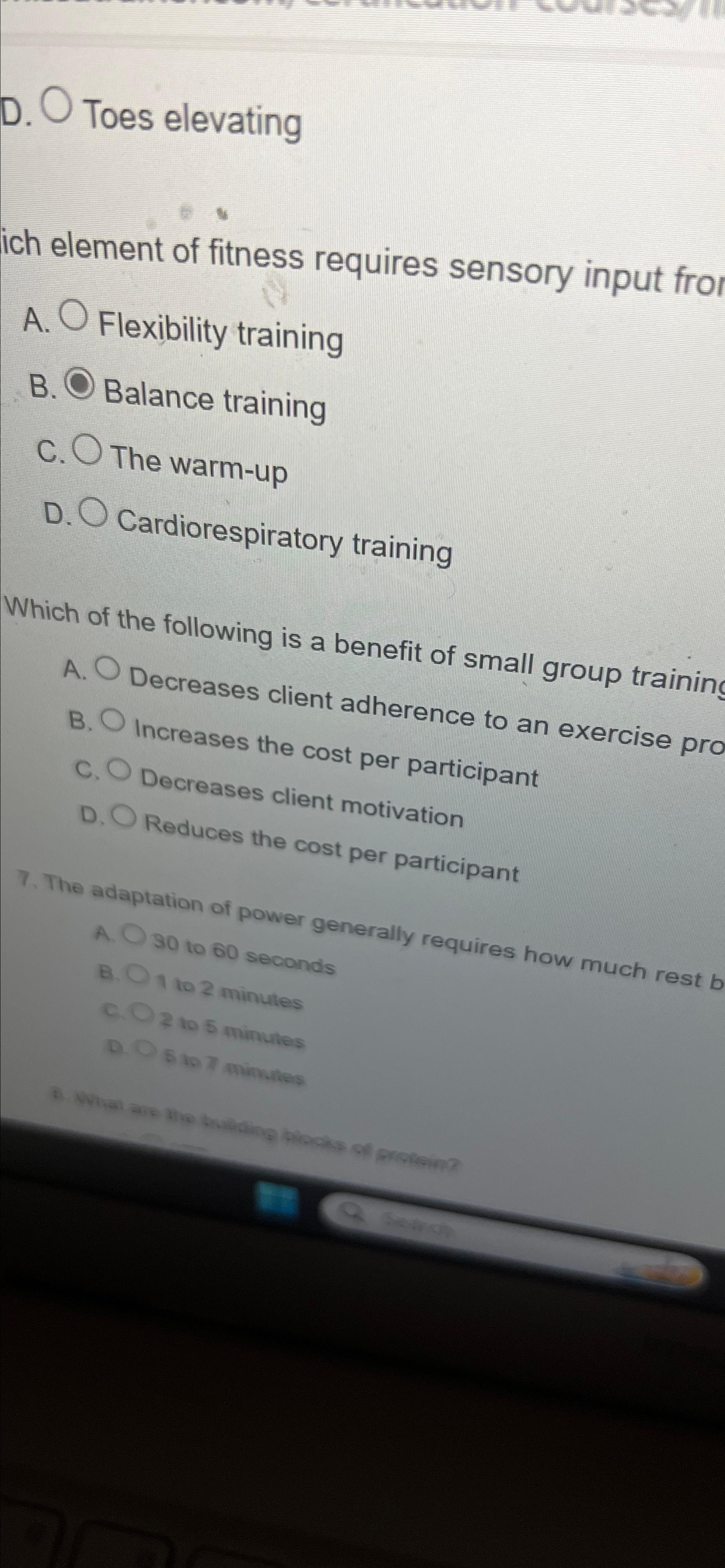 Solved D. ﻿Toes elevatingich element of fitness requires | Chegg.com