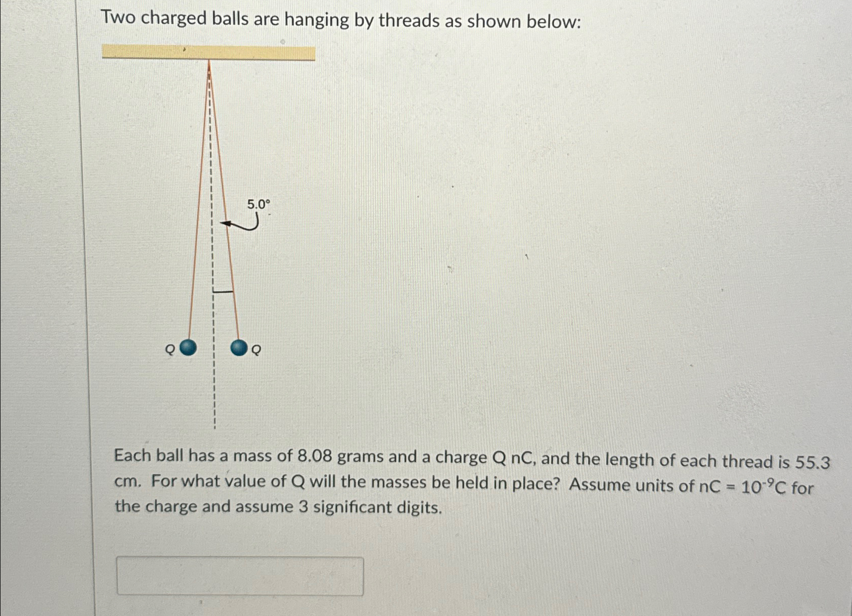 Solved Two charged balls are hanging by threads as shown | Chegg.com