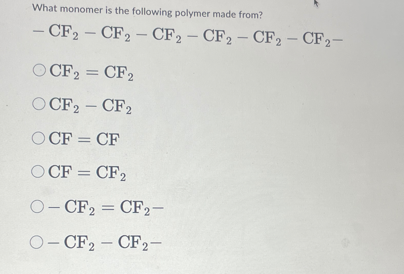 Solved What monomer is the following polymer made | Chegg.com