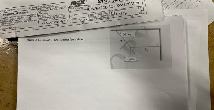 Solved 10) Find the tension T1 and T2 in the figure shown. | Chegg.com
