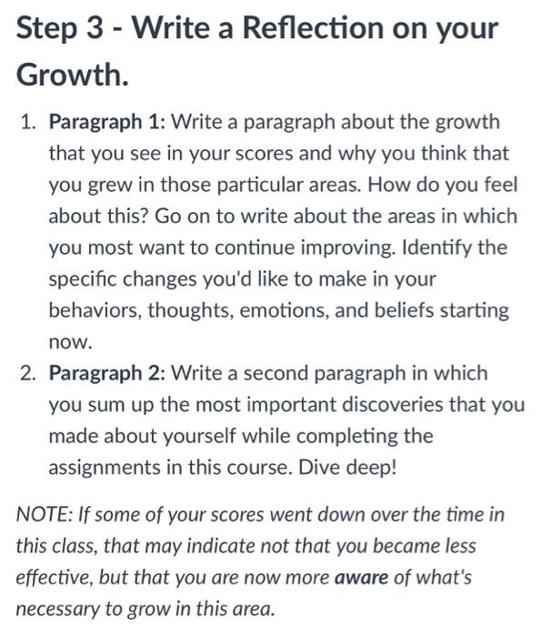 Solved Step 3 - Write a Reflection on your Growth. 1. | Chegg.com