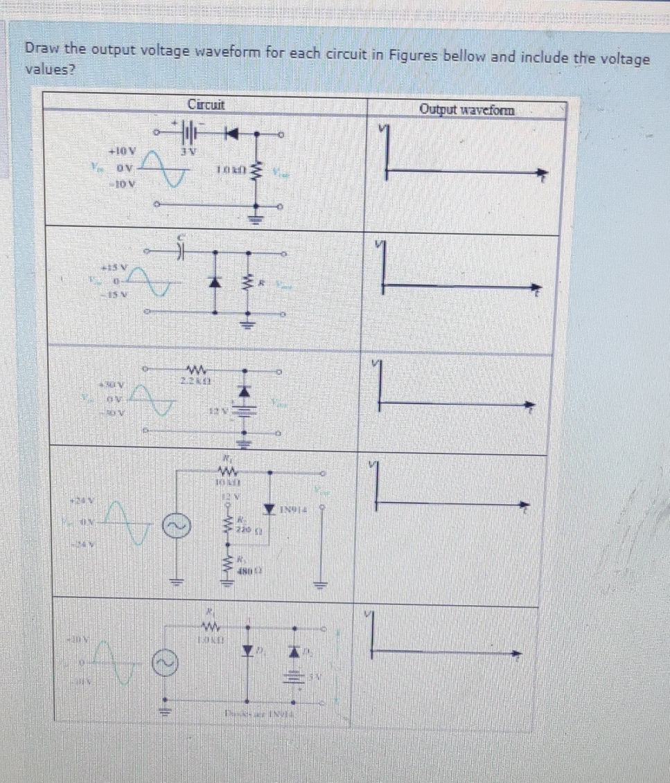 Solved Draw the output voltage waveform for each circuit in | Chegg.com