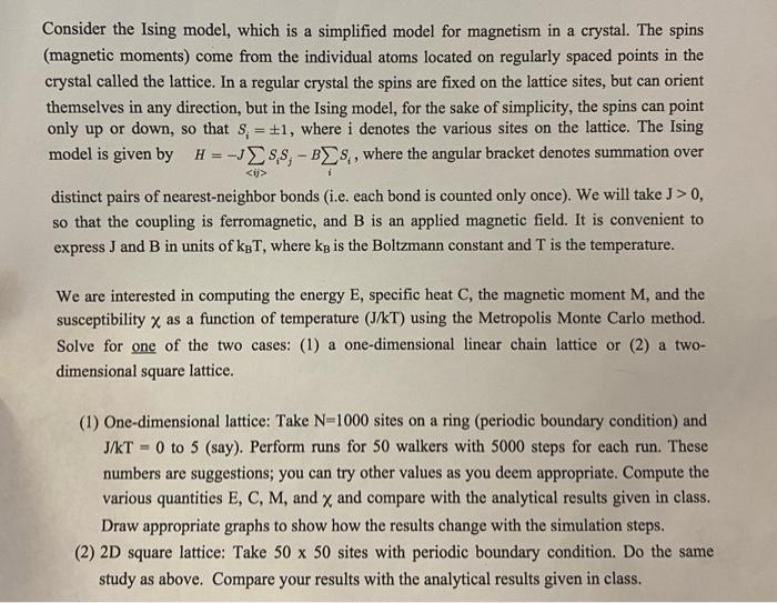 Solved Consider the Ising model, which is a simplified model | Chegg.com