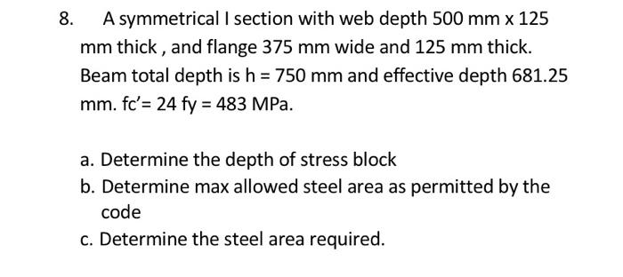 Solved 8. A symmetrical I section with web depth 500 mm×125 | Chegg.com