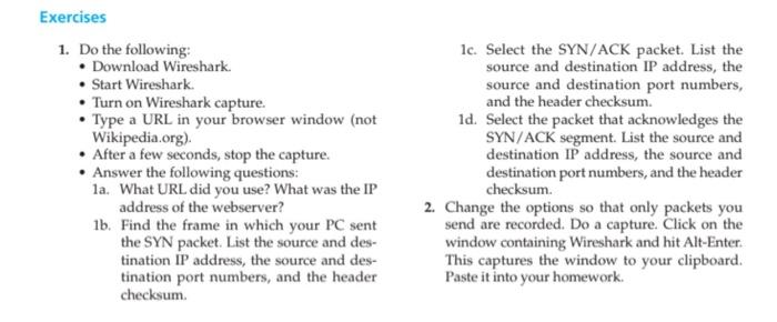 Solved 1. Do the following: - Download Wireshark. 1c. Select | Chegg.com
