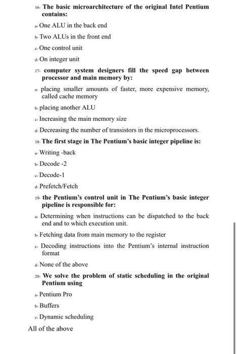 Solved 16- The basic microarchitecture of the original Intel | Chegg.com