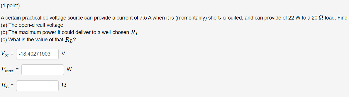 Solved (1 ﻿point)A certain practical dc voltage source can | Chegg.com