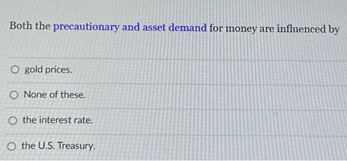 Solved Both the precautionary and asset demand for money are | Chegg.com