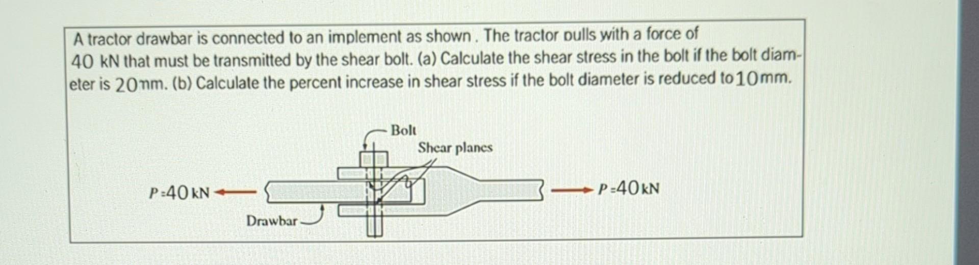 Solved A tractor drawbar is connected to an implement as | Chegg.com