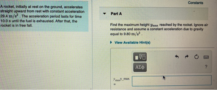 Solved Constants A rocket, initially at rest on the ground, | Chegg.com