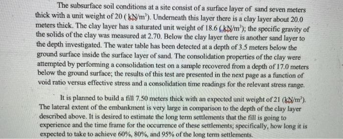 Solved The subsurface soil conditions at a site consist of a | Chegg.com