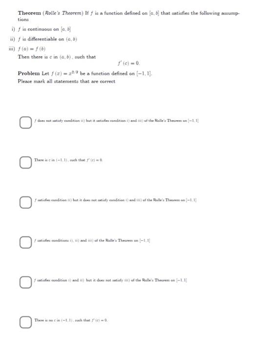 Solved Theorem Rolles Theorem Iff Is A Function Defined