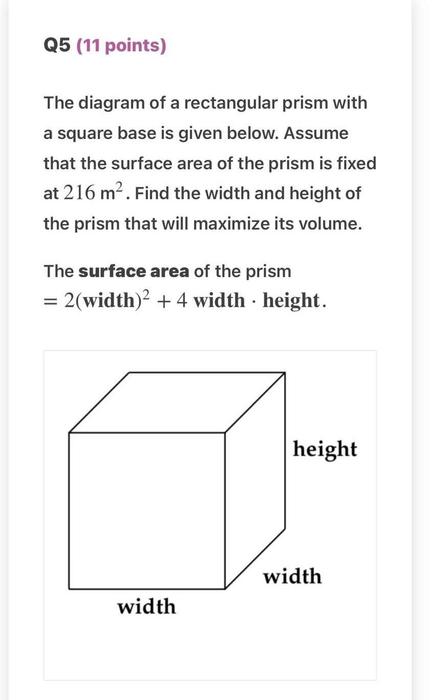Solved Q5 (11 points) The diagram of a rectangular prism | Chegg.com